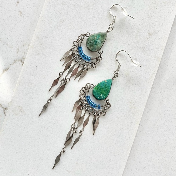 Jewelry | Alpaca Silver Wire Peruvian Beaded Drop Earrings | Poshmark